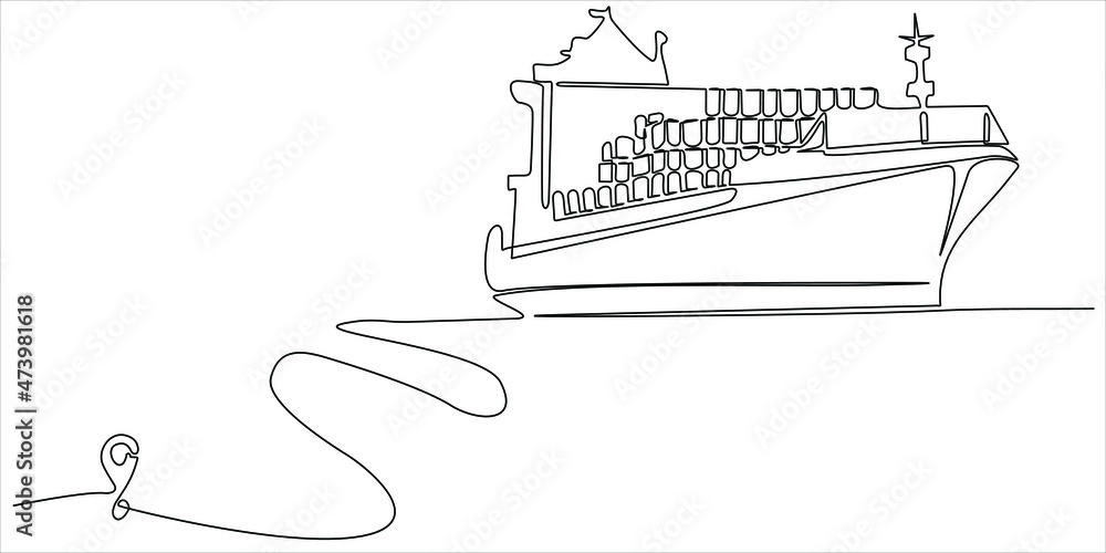 Continuous line drawing of ship line path vector icon of ship port ...