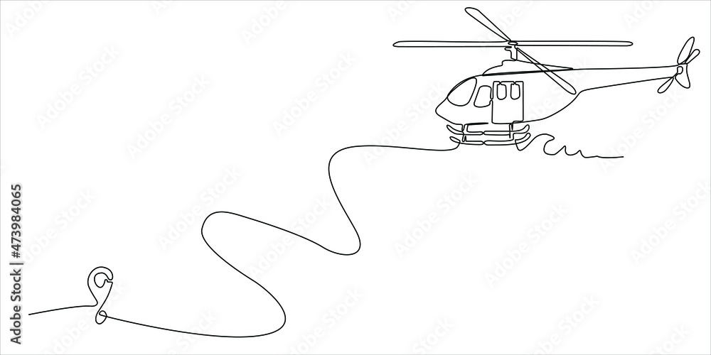 Continuous line drawing of helicopter line path vector icon of aerial ...