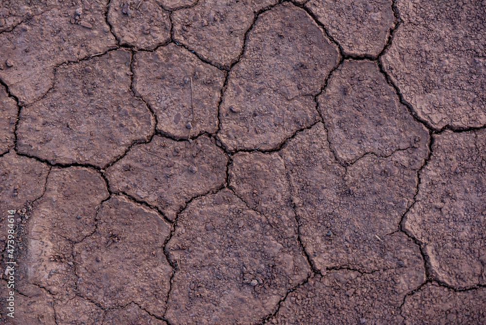Drought background, hardening of the earth, top view of dry earth ...