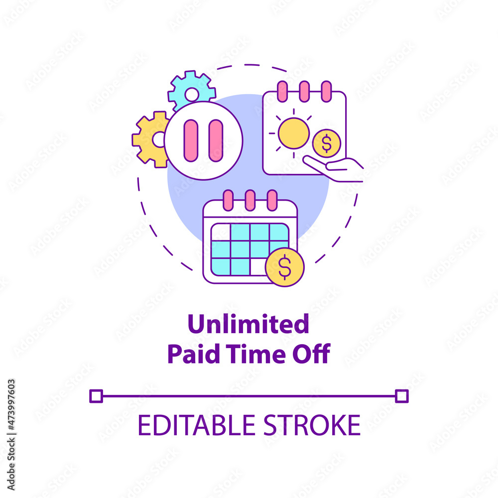 Unlimited paid time off concept icon. Receiving salary during leave ...
