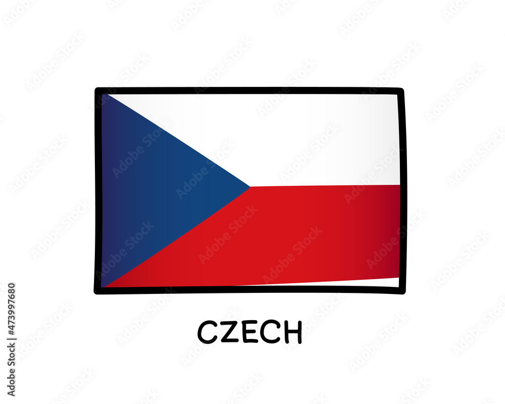 Czech flag. Czech Republic flag colorful logo. Freehand blue, white and ...