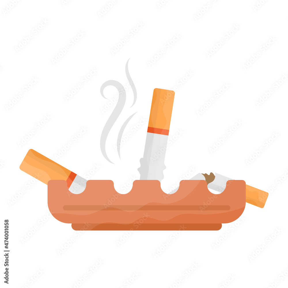 ashtray full of cigarettes Concept, Smoke and Ashes Vector color Icon ...