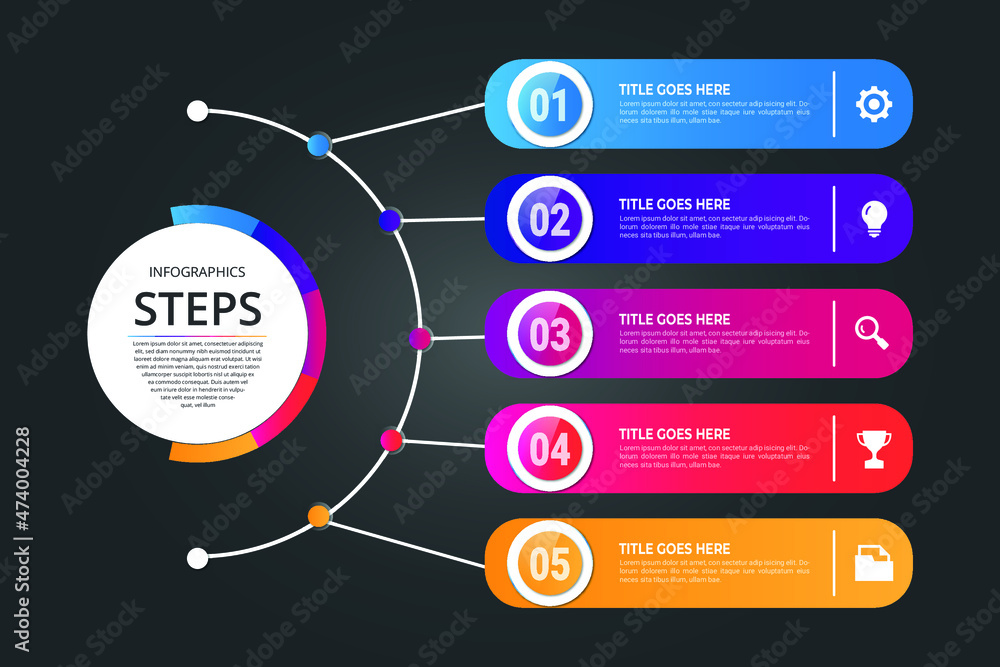 5 Steps Infographics Circle infographic template with four steps or ...