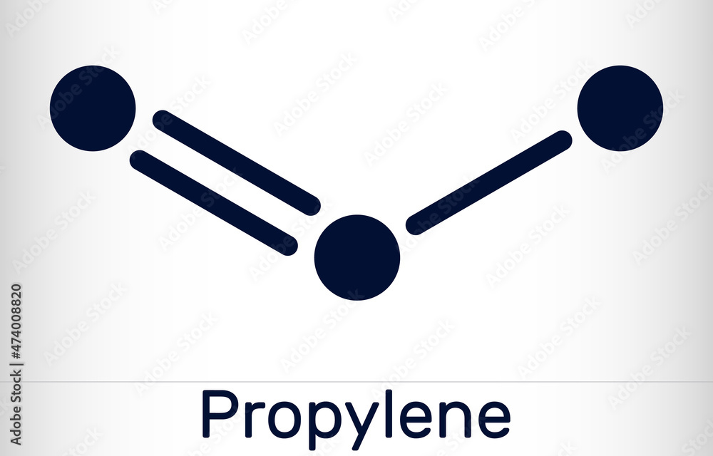 Propene, propylene molecule. It is simplest member of the alkene class ...