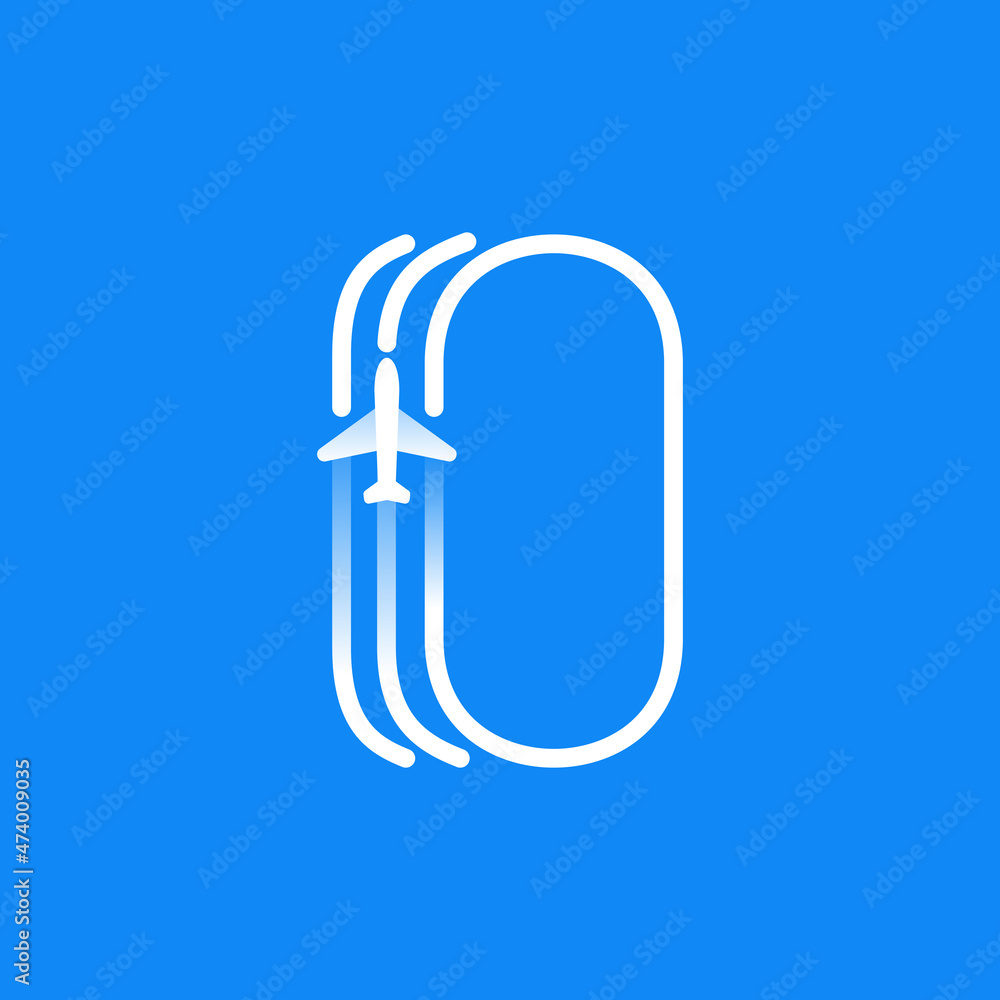 Letter O logo is made of three parallel lines with a plane icon. Stock ...
