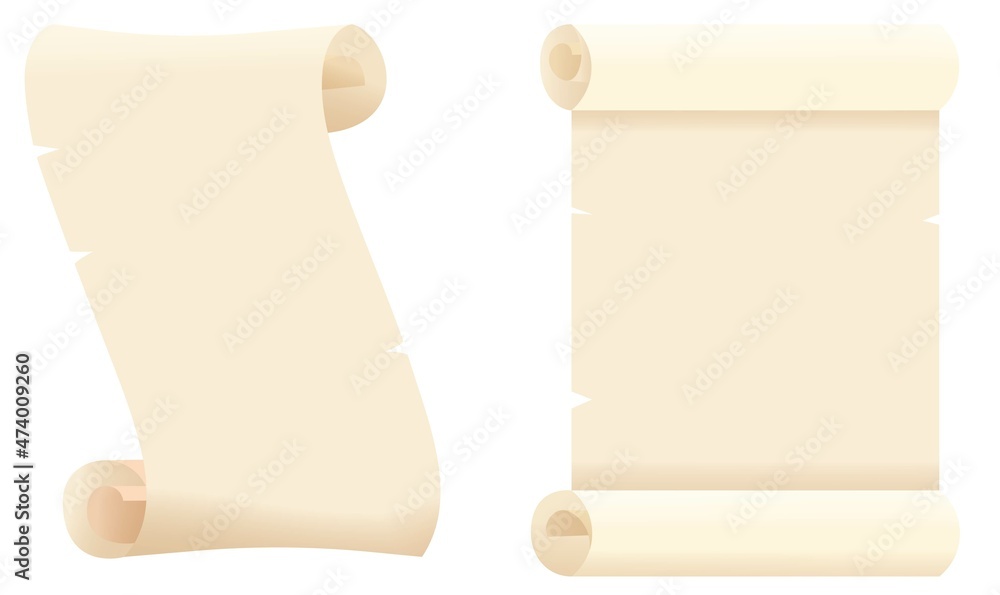 Old paper or parchment scroll isolated on white. Template for ancient ...