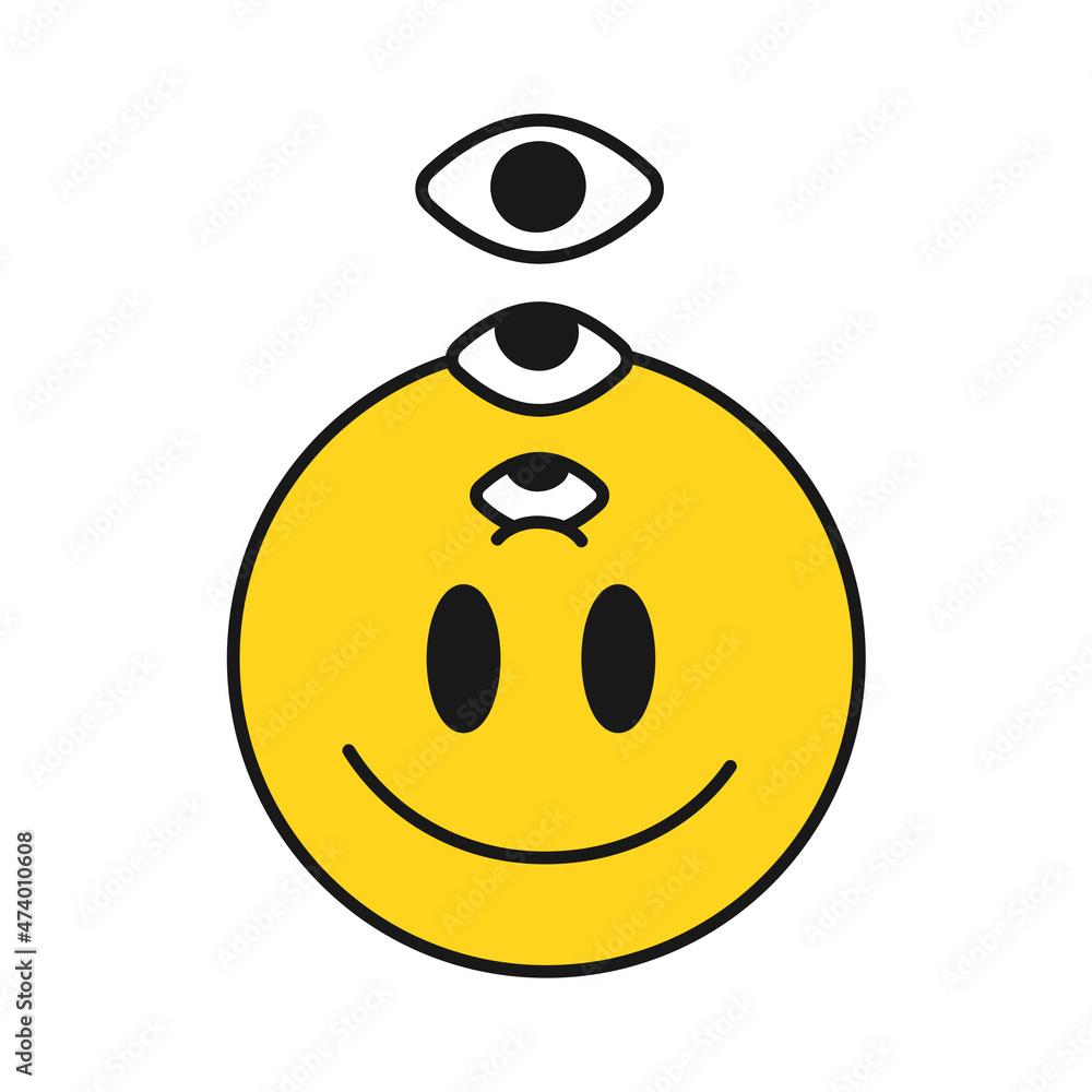 Smile face with open third eye t-shirt print.Vector hand drawn logo ...