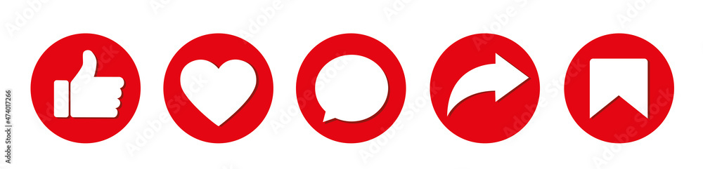 Icon of like, share, comment, repost. Buttons for social media. Logos ...