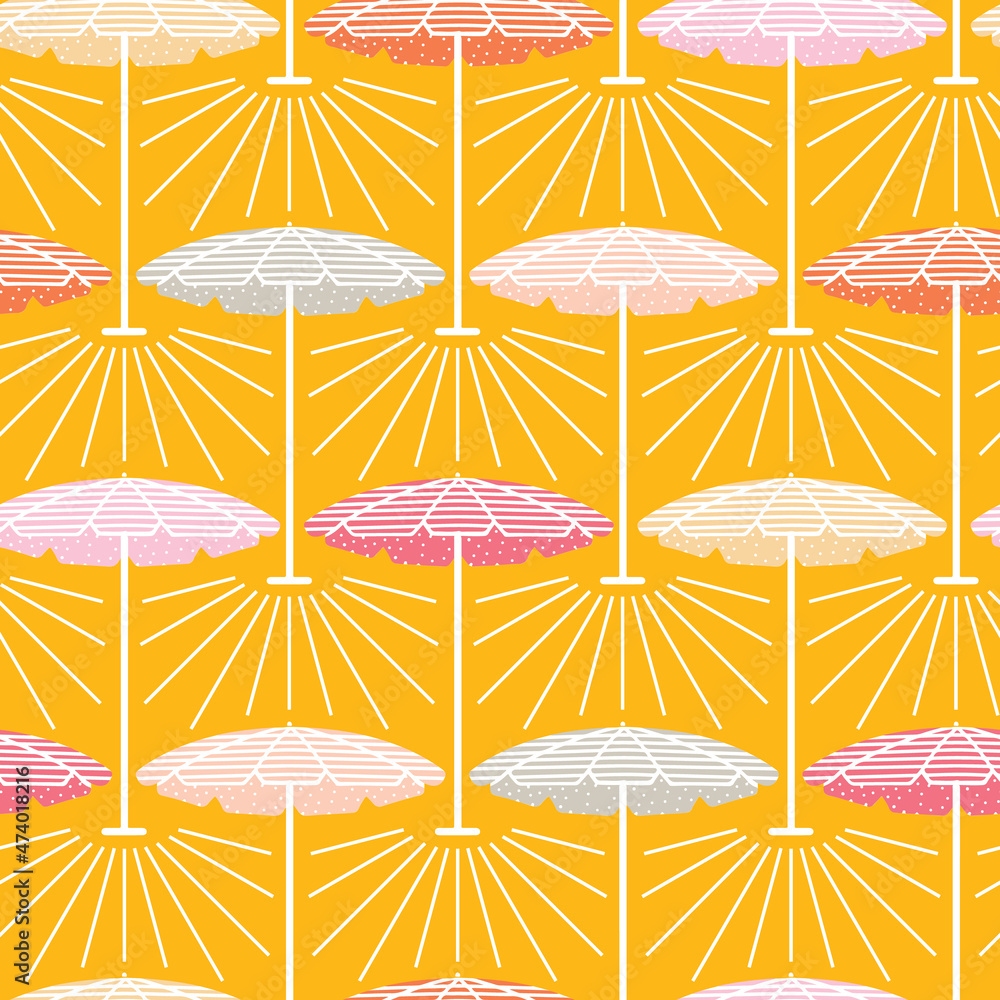 Geometric sun umbrella pattern repeat retro mid century illustrations ...
