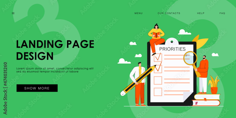 Tiny people doing priorities checklist flat vector illustration ...