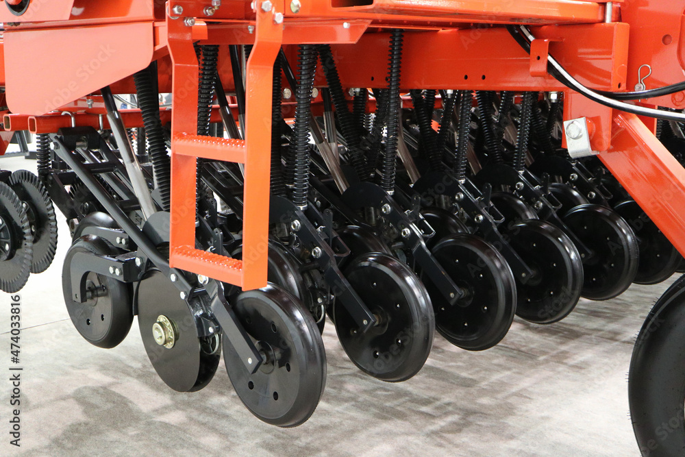 Precision inline seeder. A row seeder. Seed drill. Fragment. Stock ...