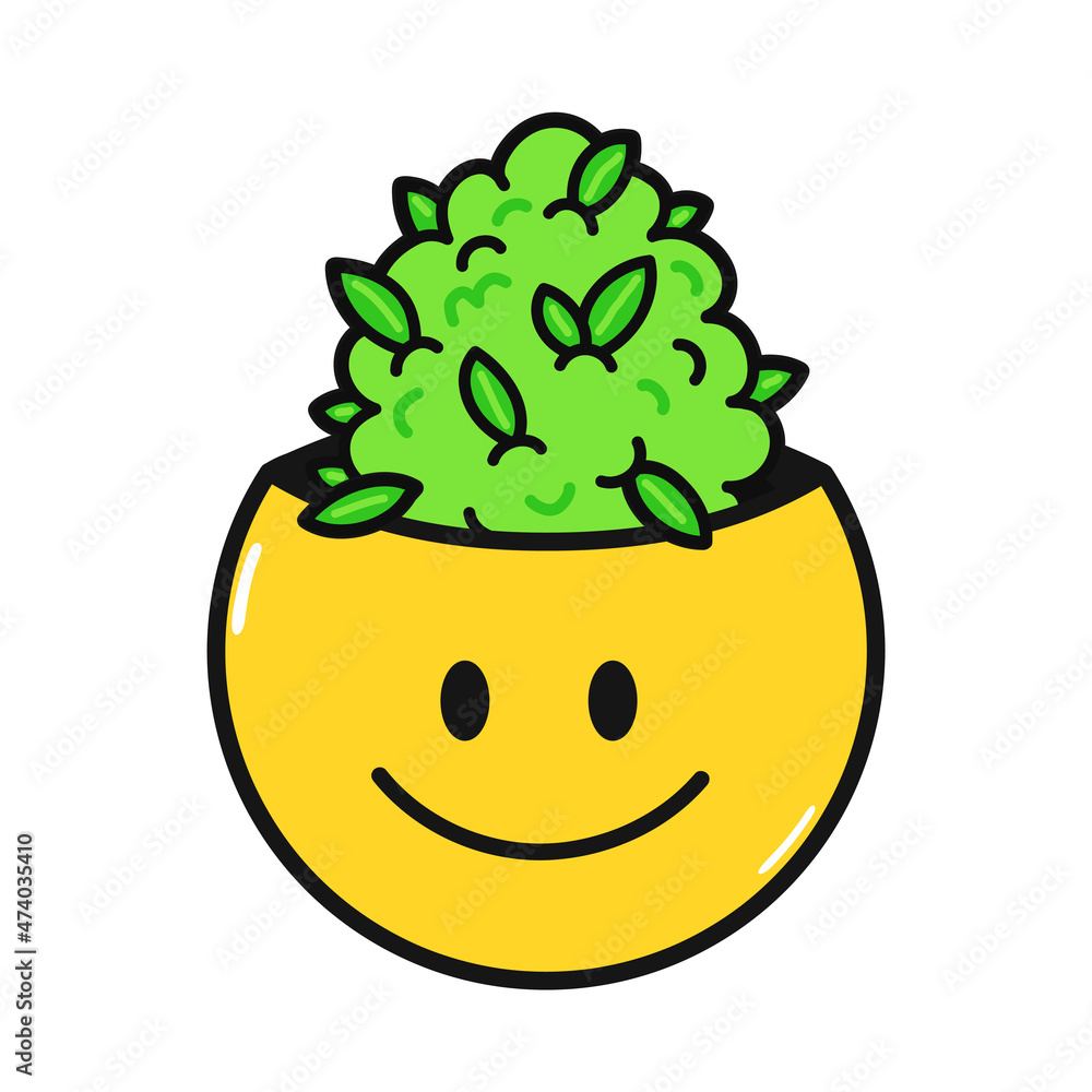 Funny smile face with cannabis bud inside.Vector hand drawn doodle 90s ...