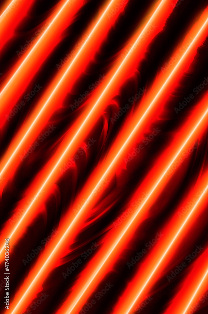 fiery neon red flaming hot laser saber shaped lines in deep shadow ...
