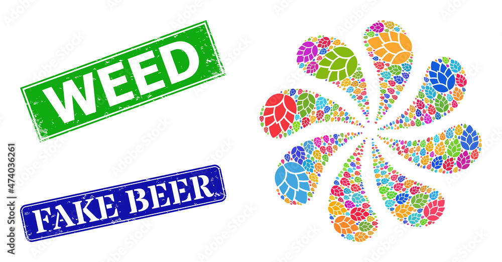 Hop cone icon multi colored rotation burst flower fireworks shape, and ...