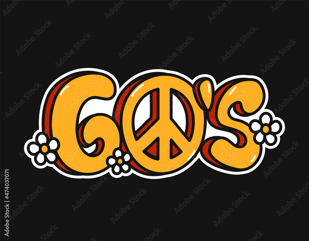 1960s vintage retro style sign number. Vector doodle illustration logo icon. Sixties, 1960s,60s ...