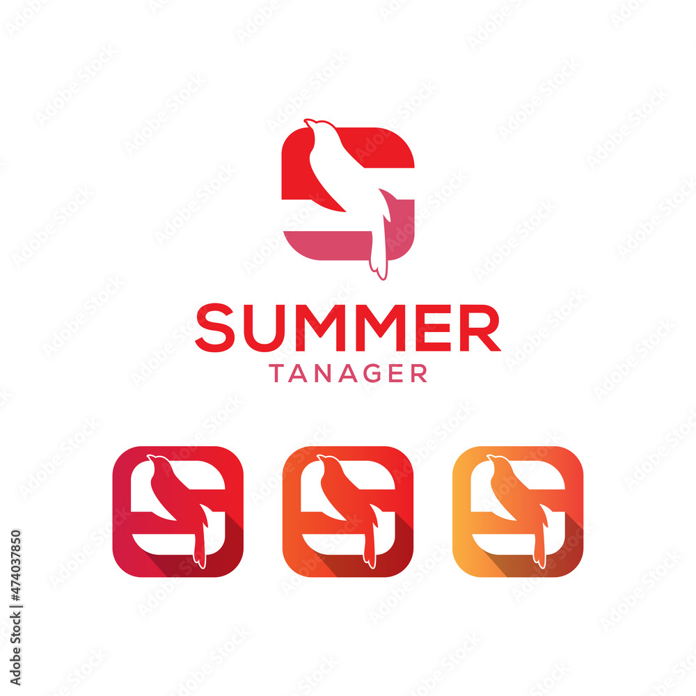 summer tanager Birds logo design template and app icon template Stock ...
