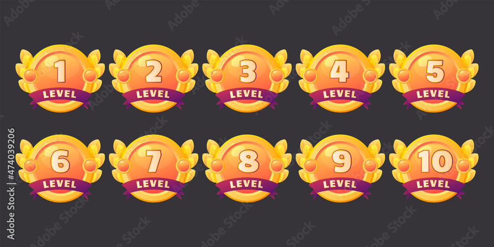 Gold badges with level number for game ui design Stock Vector | Adobe Stock