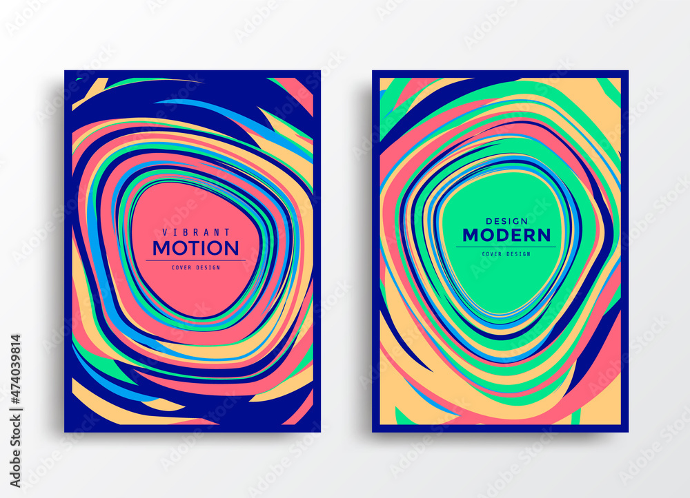 Bright posters design with Dynamic rounded shapes. Colorful striped ...