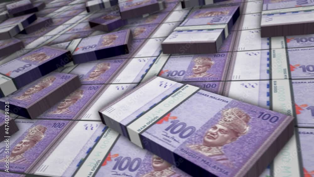 Malaysia Ringgit banknote bundle loop. MYR money stacks. Concept of business, economy, banking ...