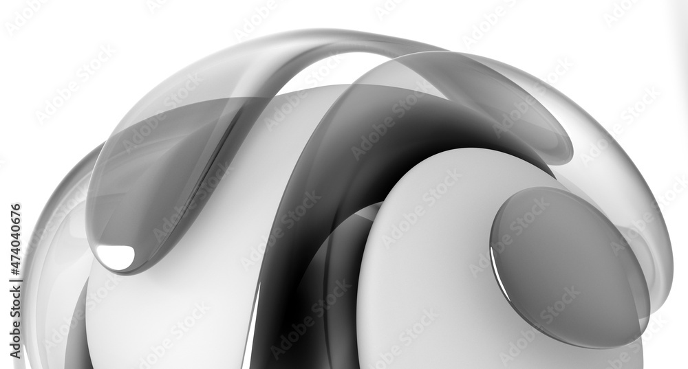 3d render abstract black and white art with part of surreal 3d organic ...