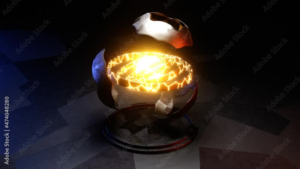 4K loop 3D animation. Sci-fi object with glowing energy at center ...