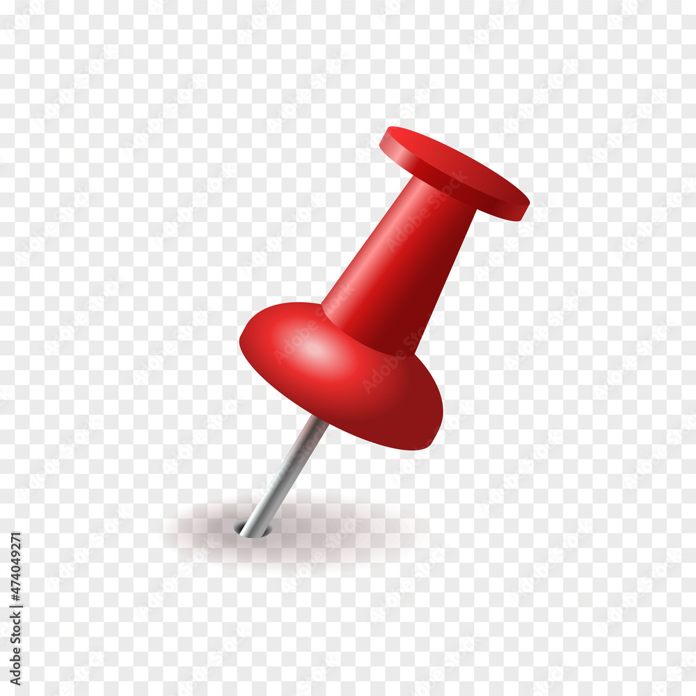 Red pushpin sticking out of the paper. Realistic vector illustration of ...