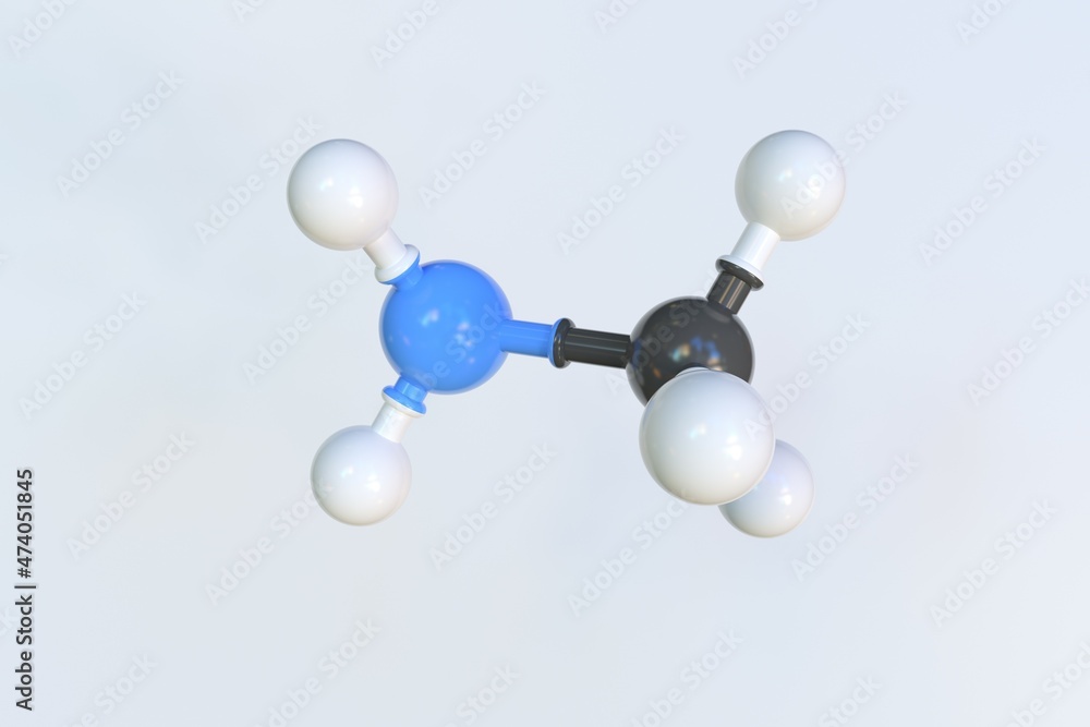 Methylamine molecule, scientific molecular model, looping 3d animation ...