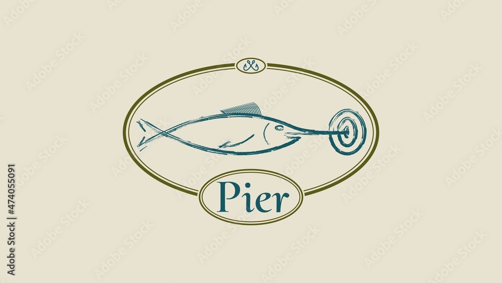 It's a fish sign and a pier sign. Can be used as a logo, as a ...