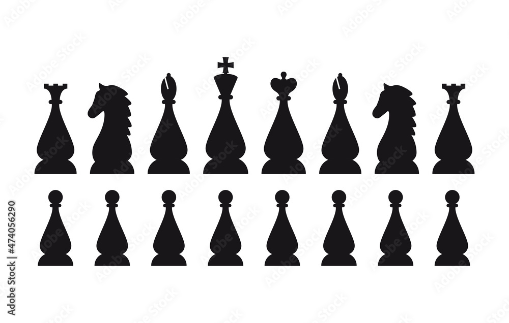 Silhouettes of chess pieces. Editable vector silhouettes standard chess ...