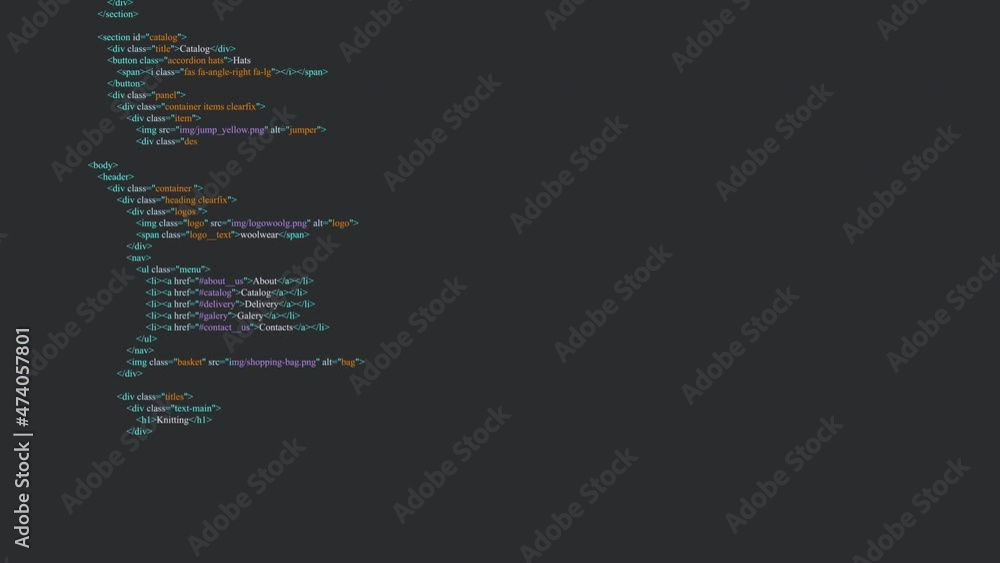 HTML Web Page Code typing animated footage. Programming code abstract ...