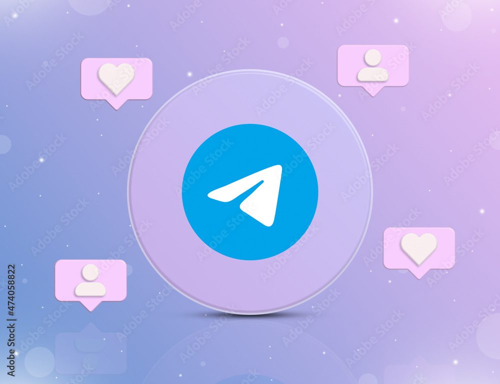 Telegram social network logo with notification icons of new likes and ...