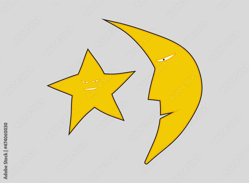Simple illustration of cute moon and star cartoon Stock Vector | Adobe ...