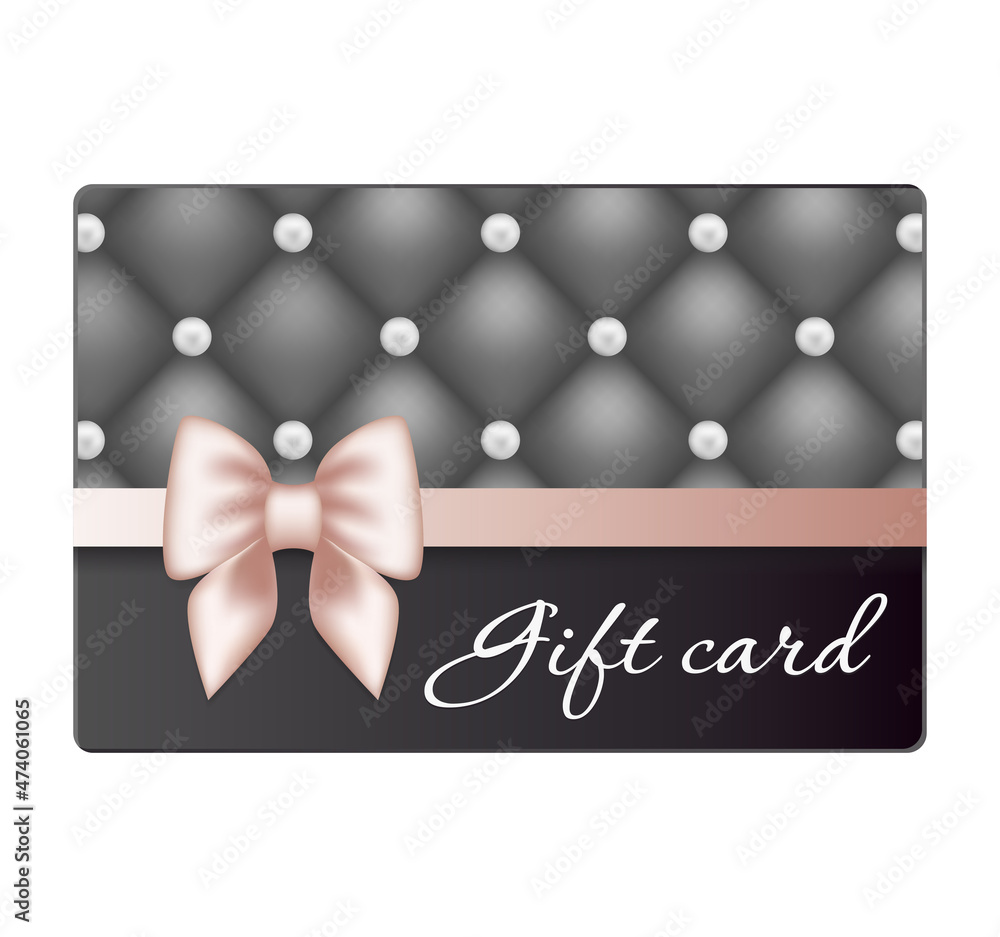 Gift card template with rose gold gradient bow and white pearls Stock ...