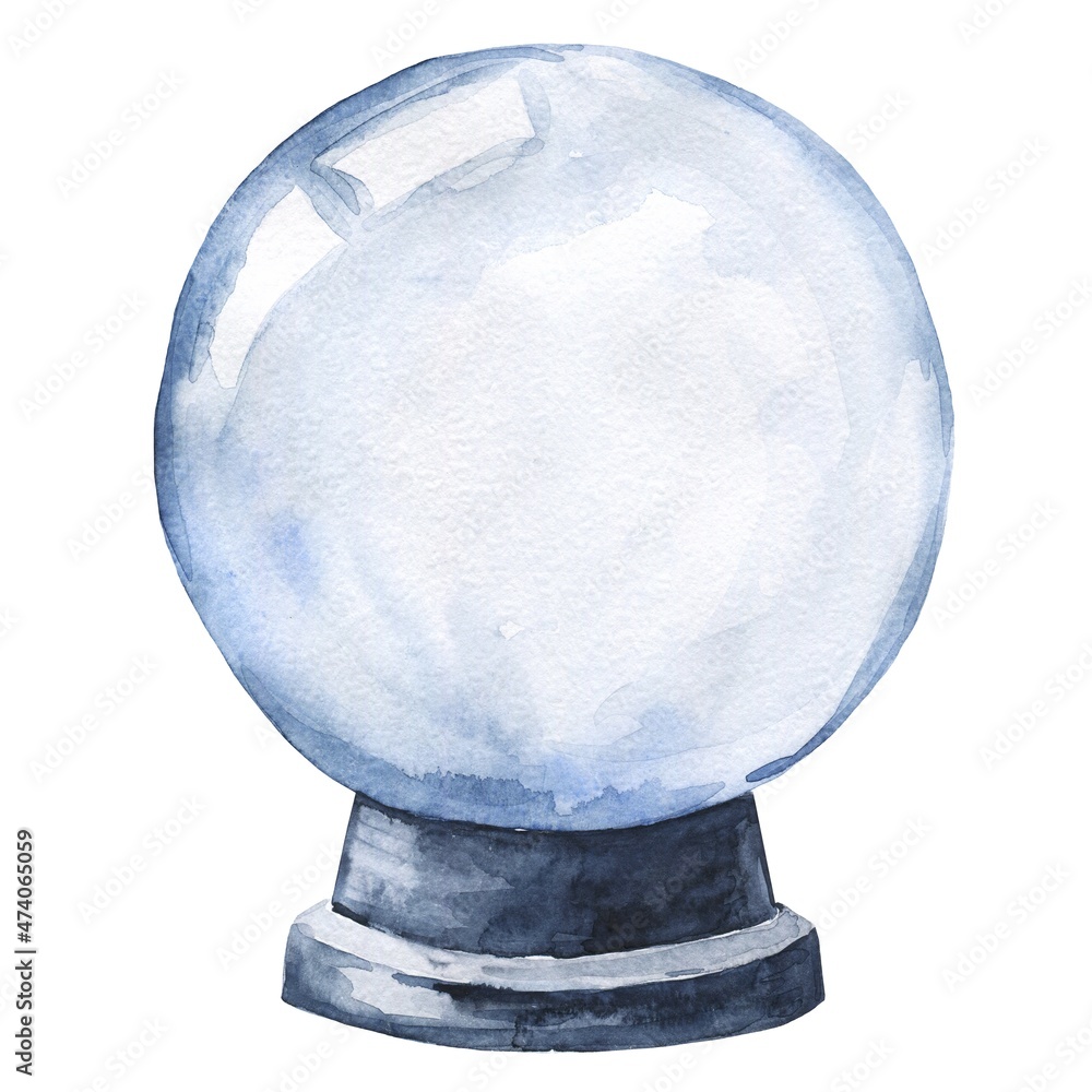 Watercolor crystal ball isolated on white background. Watercolour ...