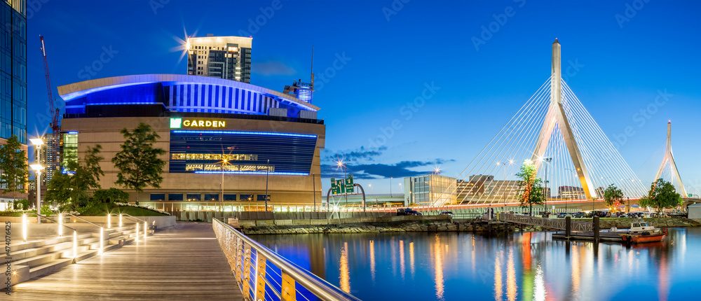 Boston in Massachusetts, USA by the TD Garden and Zakim Bridge. Stock ...
