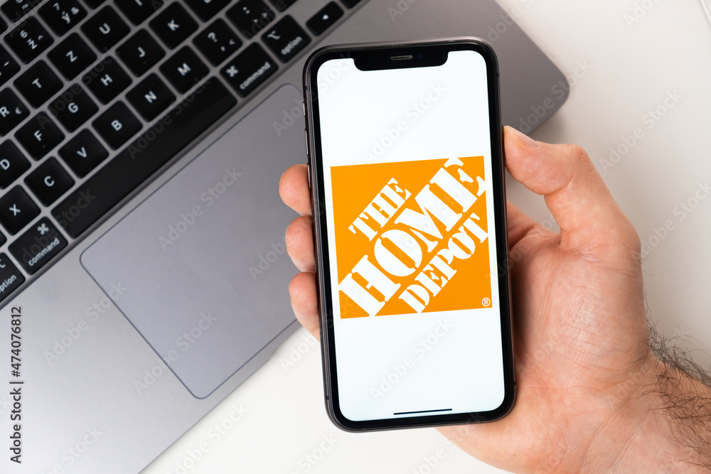 The home depot mobile application on the smartphone screen. A mobile ...