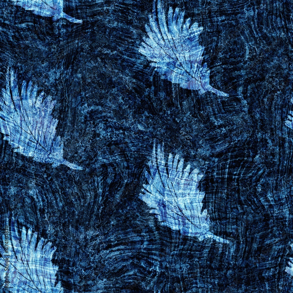 Seamless indigo block print texture on navy blue woven effect ...