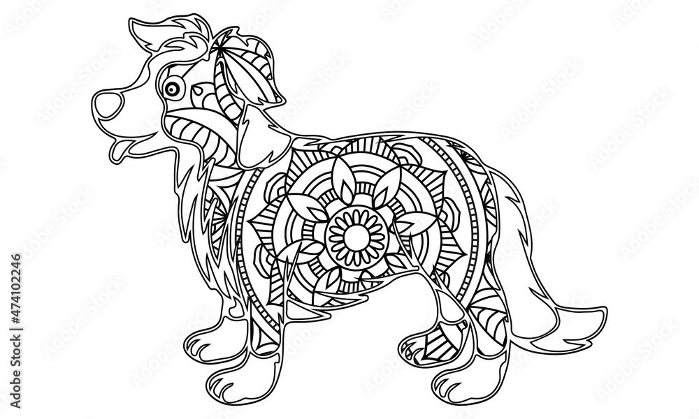 Hand drawn dog. Sketch for anti-stress adult coloring book in zen ...