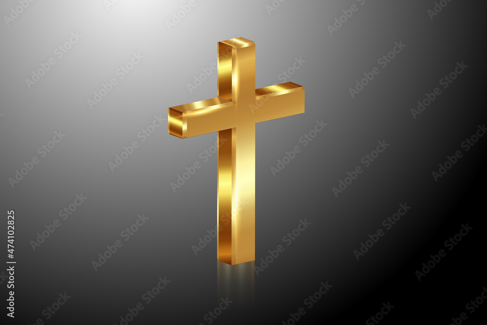 3d gold cross of light, shiny Cross with golden foil texture, symbol of ...