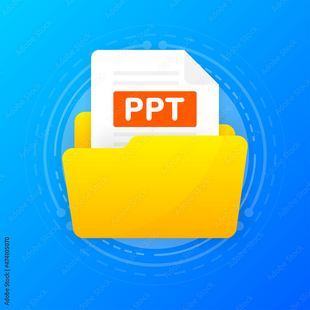 Open folder icon with PPT file inside. Folder with documents on a blue ...