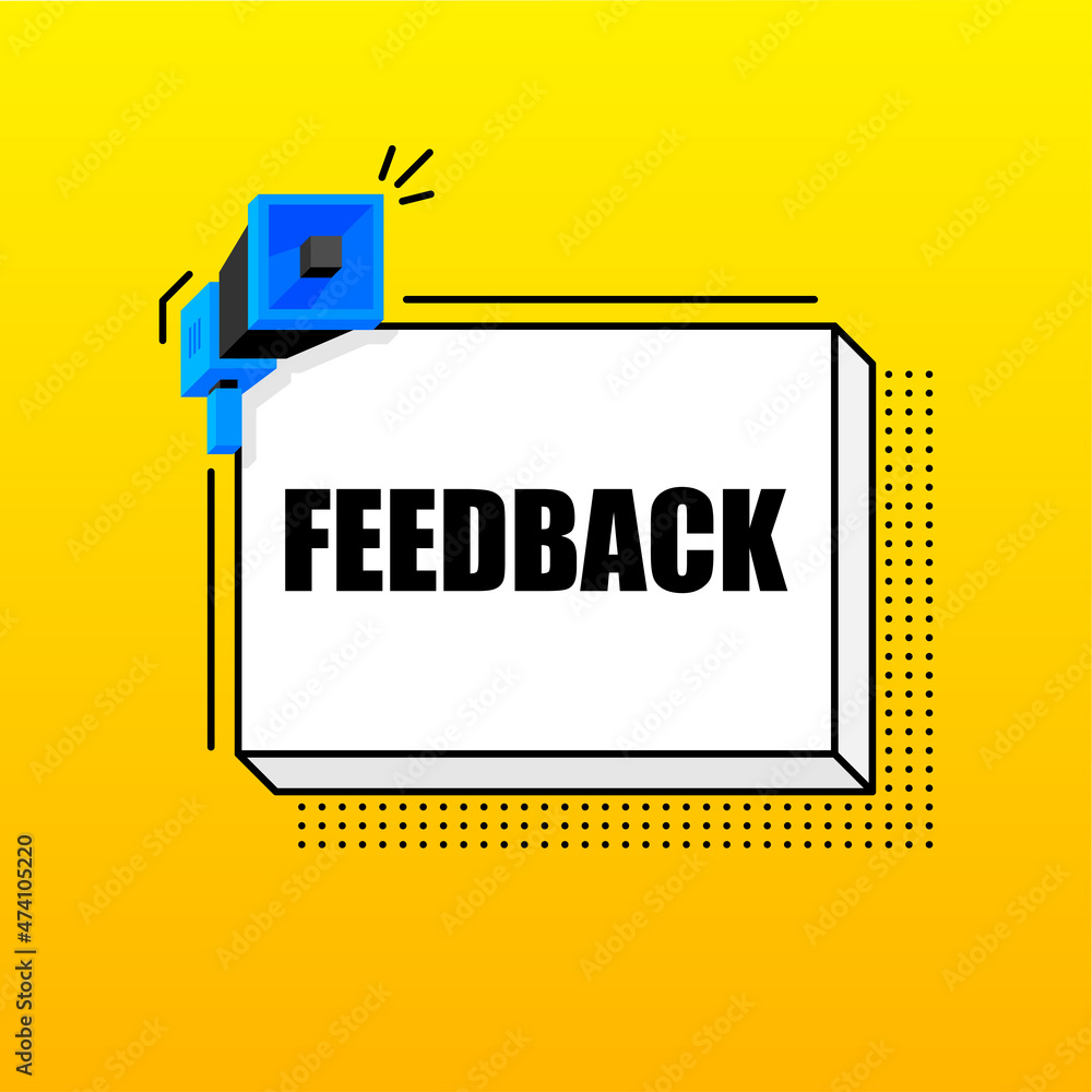 Feedback banner template. Marketing flyer with megaphone. Isometric and ...