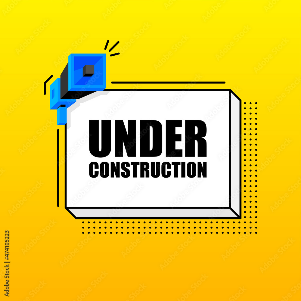 Under Construction banner template. Marketing flyer with megaphone ...