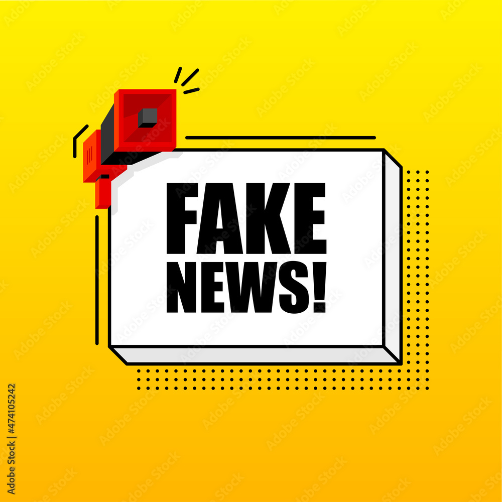 Fake News banner template. Marketing flyer with megaphone. Isometric ...