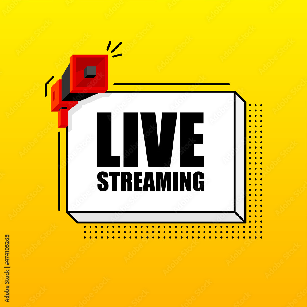 Live Streaming banner template. Marketing flyer with megaphone ...
