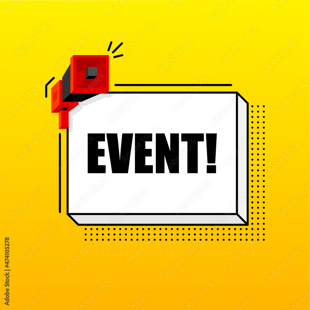 Vecteur Stock Event banner template. Marketing flyer with megaphone ...