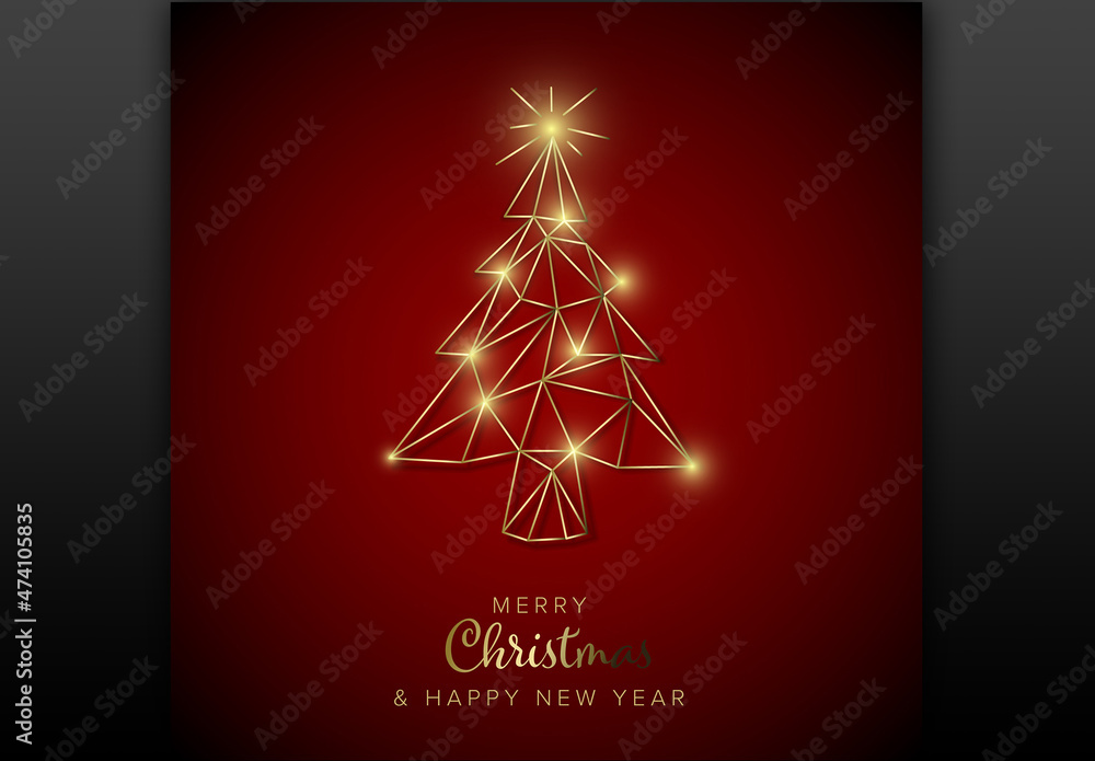 Minimalist Modern Christmas Card with Tree Made from Golden Wires Stock ...