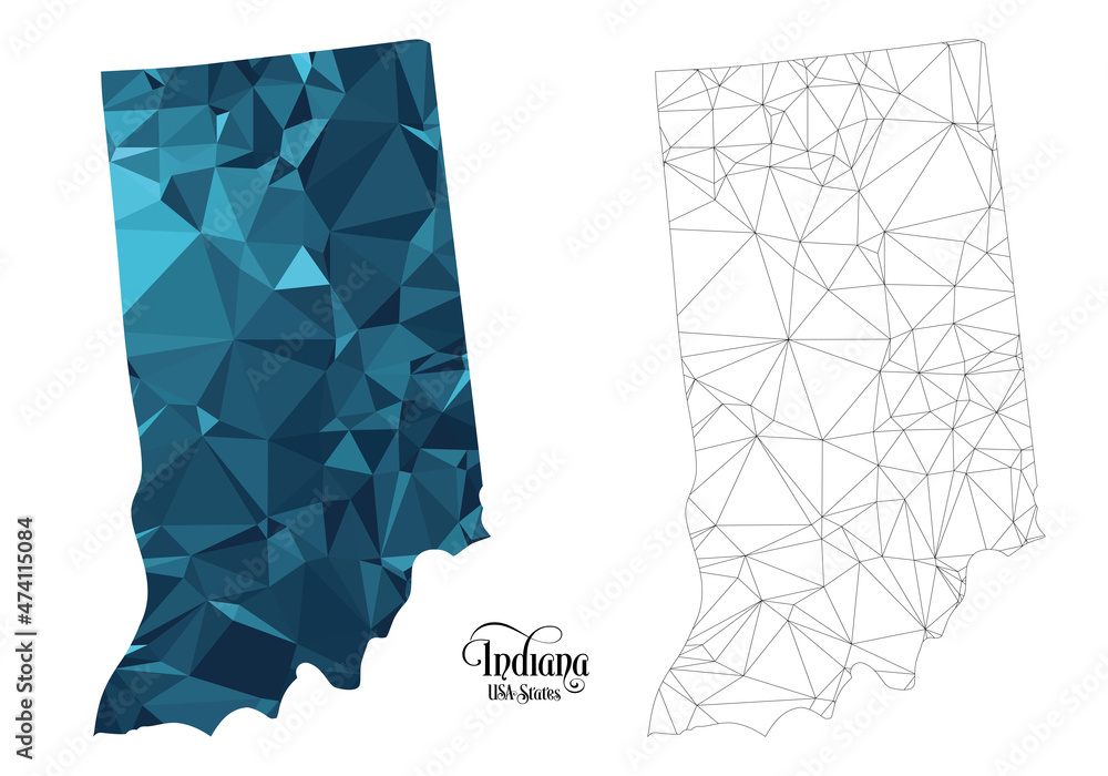 Low Poly Map of Indiana State (USA). Polygonal Shape Vector ...