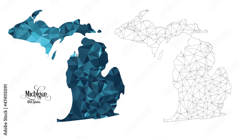 Low Poly Map of Michigan State (USA). Polygonal Shape Vector ...