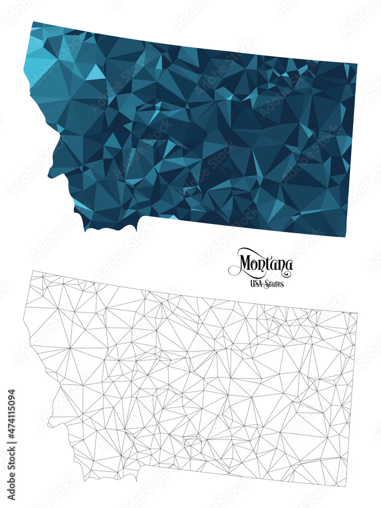 Low Poly Map of Montana State (USA). Polygonal Shape Vector ...