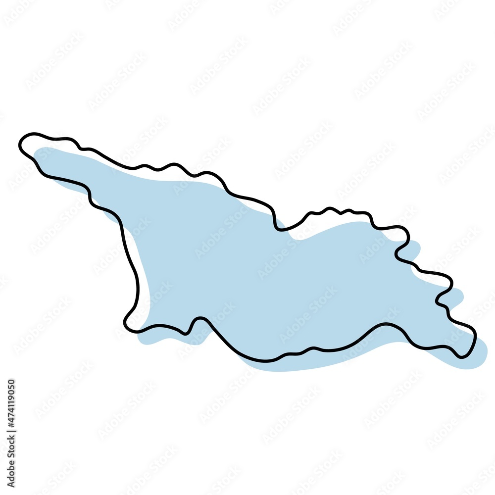 Stylized simple outline map of Georgia icon. Blue sketch map of Georgia ...